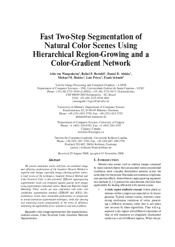 (PDF) Fast Two-Step Segmentation of Natural Color Scenes Using Hierarchical Region-Growing and a ...