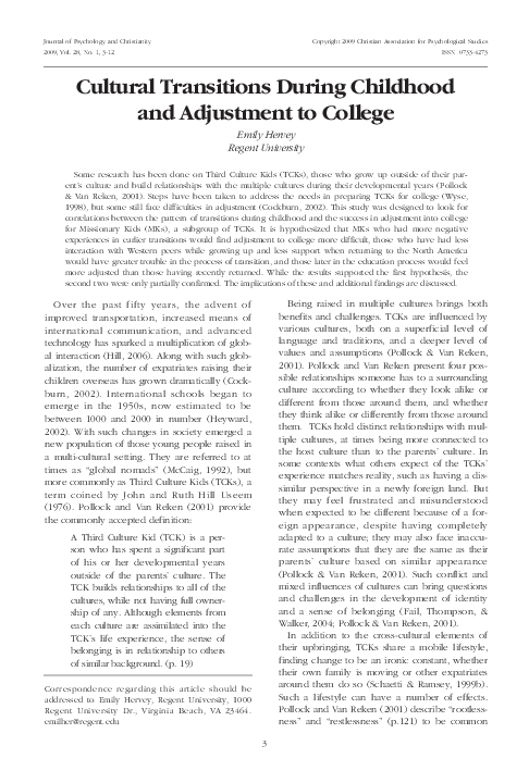 (PDF) Cultural transitions during childhood and adjustment to college