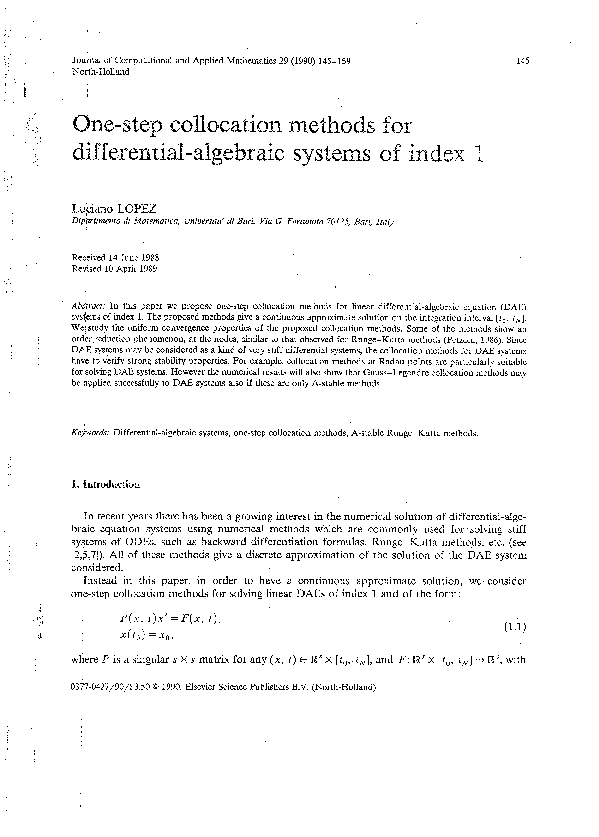 (PDF) One-step collocation methods for differential-algebraic systems ...