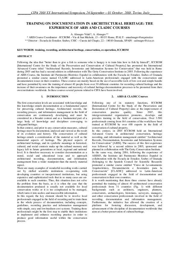 (PDF) Training on Documentation in Architectural Heritage: The ...