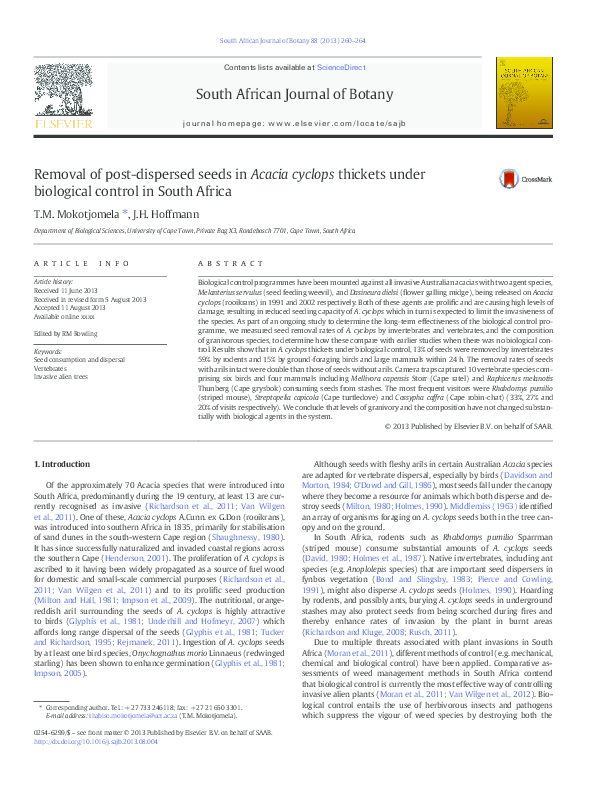 (PDF) Removal of post-dispersed seeds in Acacia cyclops thickets under ...