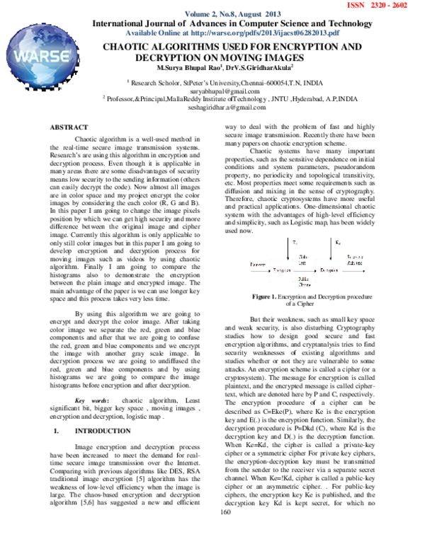 Pdf Chaotic Algorithms Used For Encryption And Decryption On Moving Images