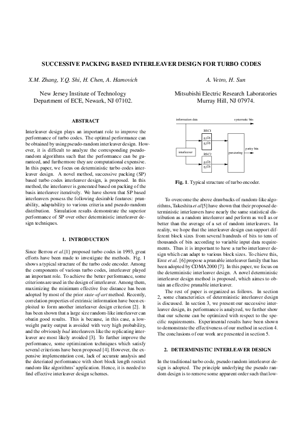 (PDF) SUCCESSIVE PACKING BASED INTERLEAVER DESIGN FOR TURBO CODES