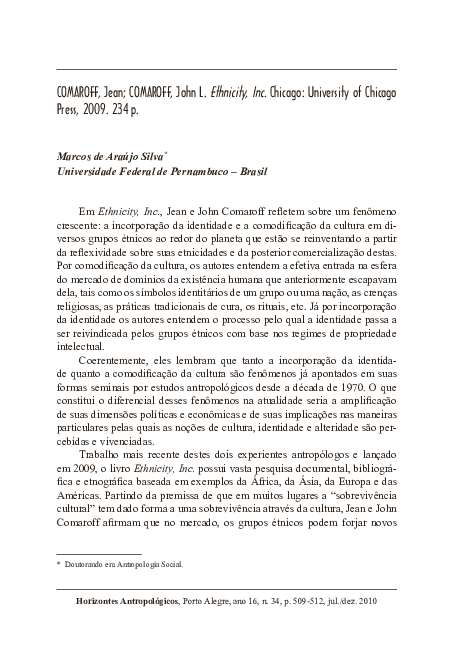 (PDF) COMAROFF, Jean; COMAROFF, John L. Ethnicity, Inc. Chicago ...