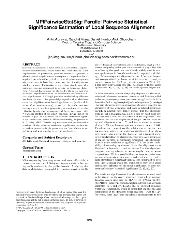 Pdf Mpipairwisestatsig Parallel Pairwise Statistical Significance Estimation Of Local