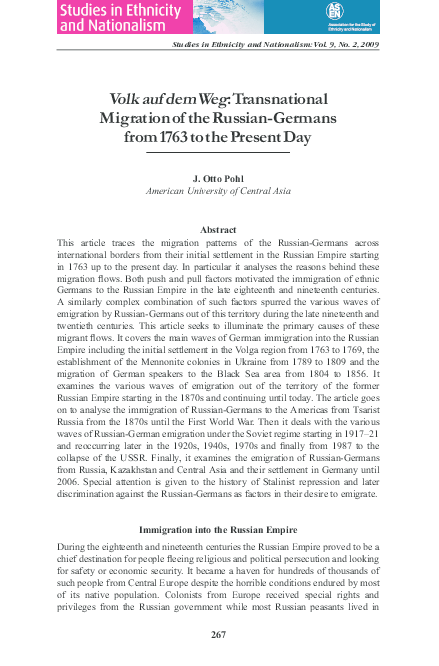 (PDF) Volk auf dem Weg: Transnational Migration of the Russian-Germans ...