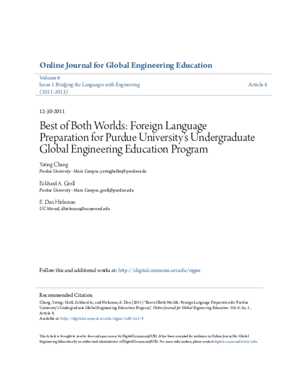 (PDF) Foreign Language Preparation for Global Engineering Education Pr