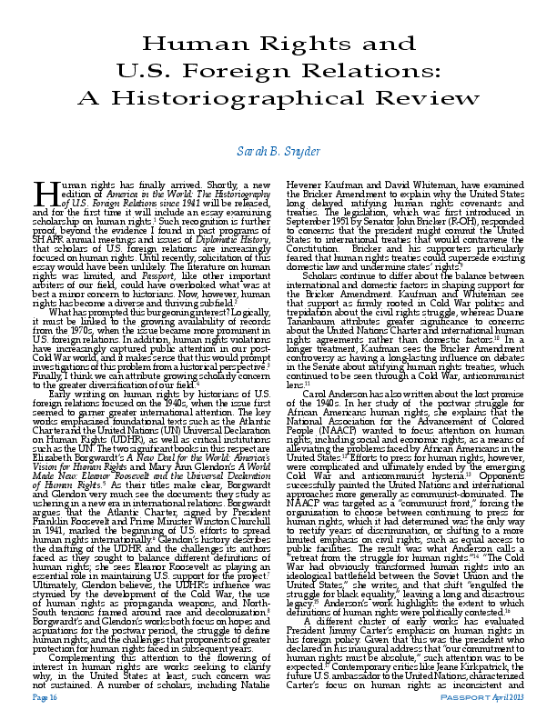 "Human Rights and U.S. Foreign Relations: A Historiographical Review ...