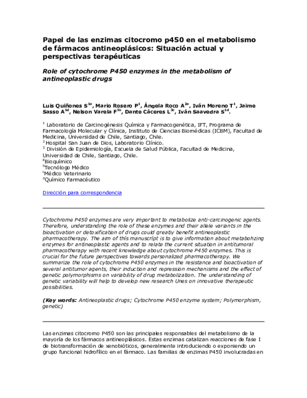 (PDF) Papel de las enzimas citocromo p450 en el metabolismo de farmacos antineoplasicos