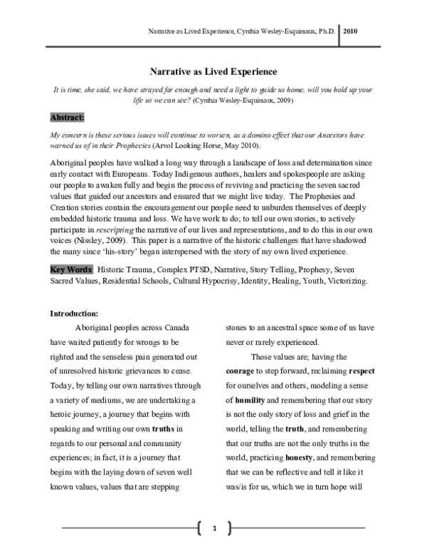 (PDF) Narrative as Lived Experience Final