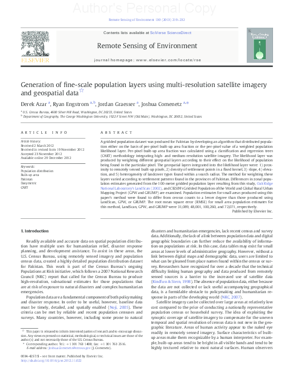 Pdf Generation Of Fine Scale Population Layers Using Multi Resolution