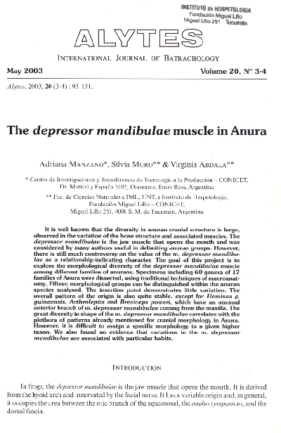 (PDF) The depressor mandibulae muscle in Anura