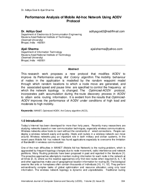 Pdf Performance Analysis Of Mobile Ad Hoc Network Using Aodv Protocol