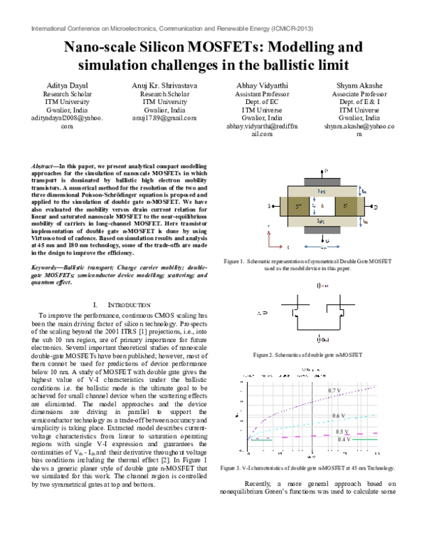 (PDF) Nano-scale silicon mosfets: Modelling and simulation challenges in the ballistic limit