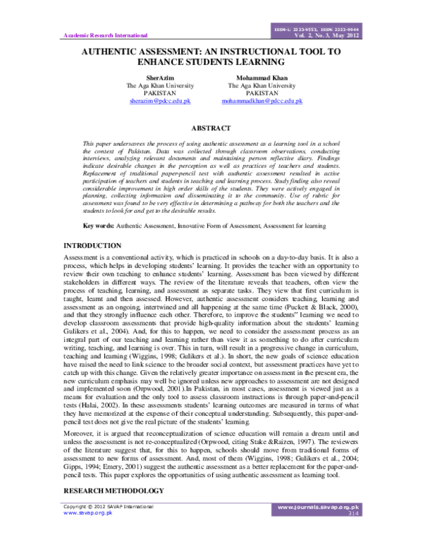 (PDF) Authentic assessment: An Instructional Tool to Enhance Sstudents ...
