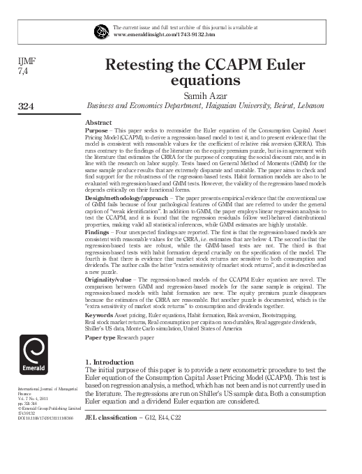 (PDF) Retesting the CCAPM Euler equations