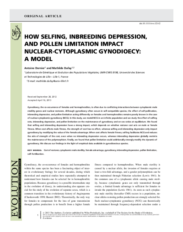 (PDF) How selfing, inbreeding depression and pollen limitation impact ...
