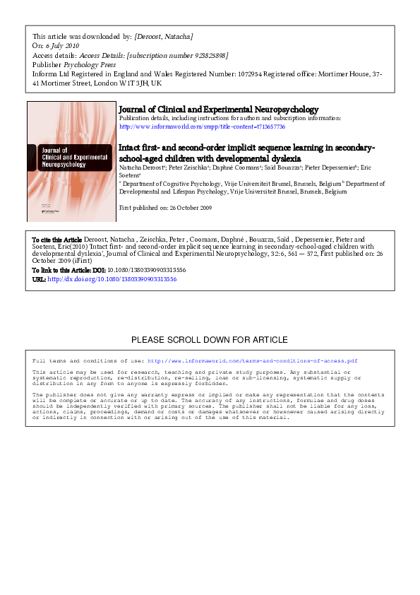 (PDF) Intact first- and second-order implicit sequence learning in secondary-school-aged ...