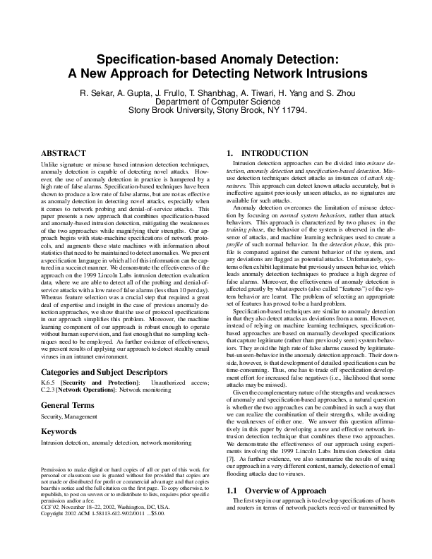 (PDF) Specification-based anomaly detection: a new approach for detecting network intrusions
