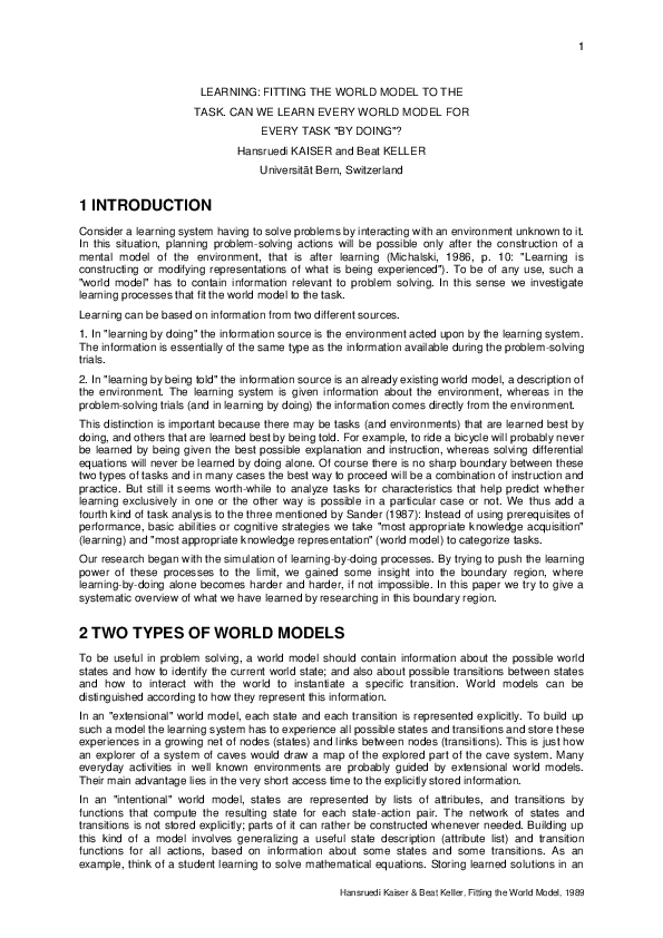 (PDF) Learning: Fitting the world model to the task. Can we learn every ...