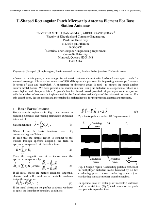 (PDF) U-Shaped Rectangular Patch Microstrip Antenna Element For Base ...