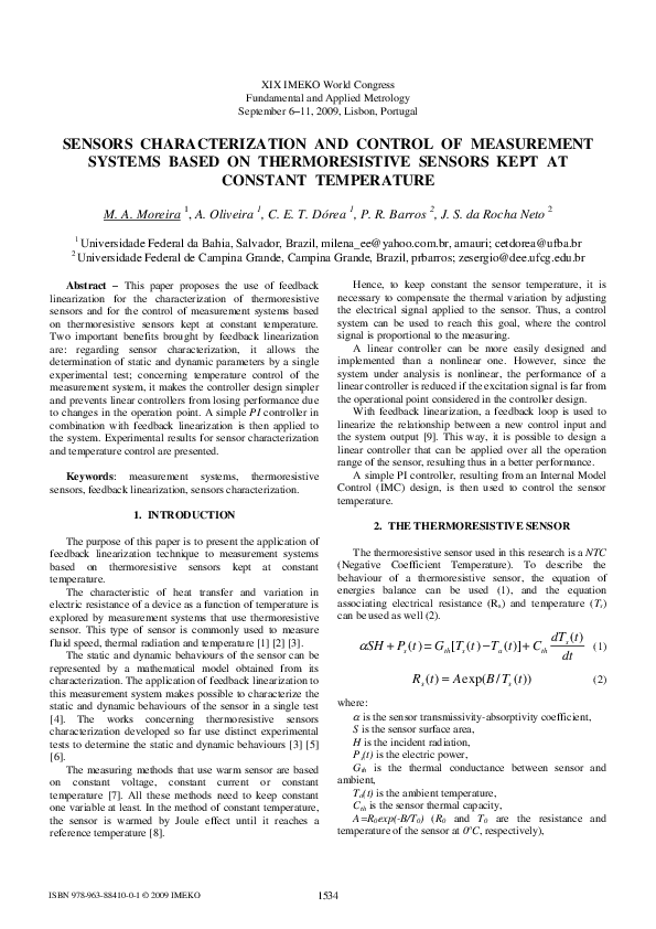 (PDF) SENSORS CHARACTERIZATION AND CONTROL OF MEASUREMENT SYSTEMS BASED ON THERMORESISTIVE ...