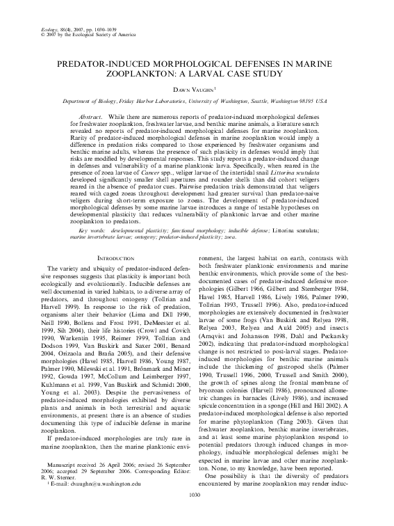 (PDF) Predator-Induced Morphological Defenses In Marine Zooplankton: A ...