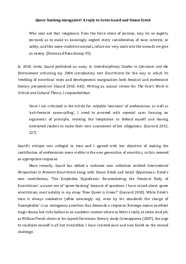 (DOC) Queer-bashing misogyny? A Reply to Greta Gaard and Simon Estok