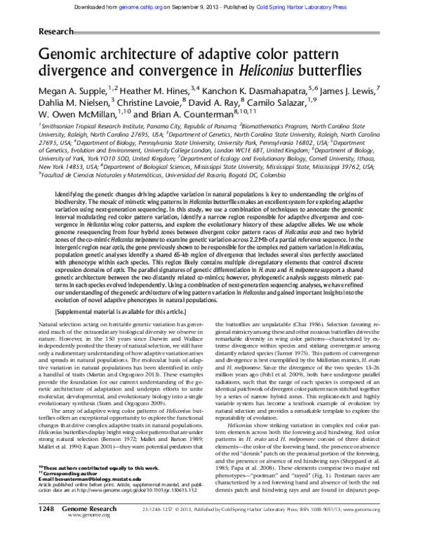 (PDF) Genomic architecture of adaptive color pattern divergence and ...