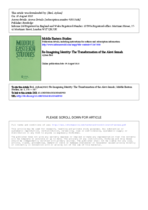 (PDF) Re-Imagining Identity: The Transformation of the Alevi Semah