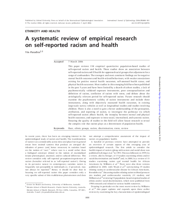 (PDF) A systematic review of empirical research on self-reported racism ...
