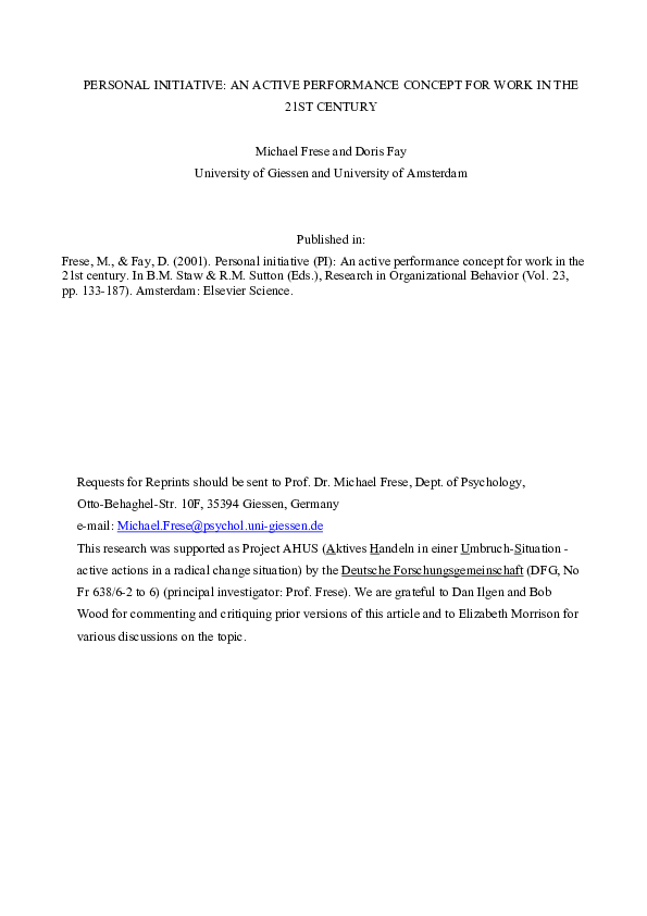(PDF) 4. Personal initiative: An active performance concept for work in ...
