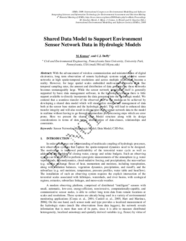 Pdf Shared Data Model To Support Environment Sensor Network Data In Hydrologic Models