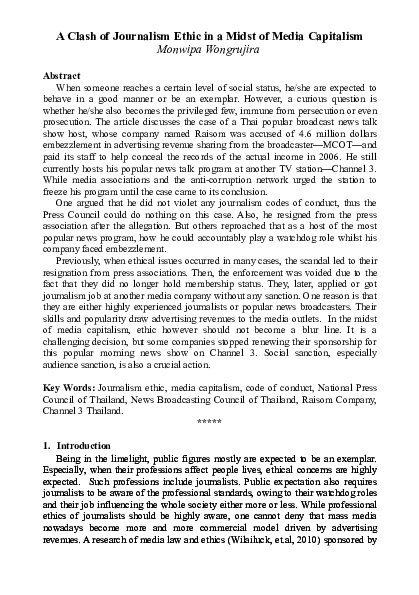 (PDF) A Clash of Journalism Ethic in a Midst of Media Capitalism
