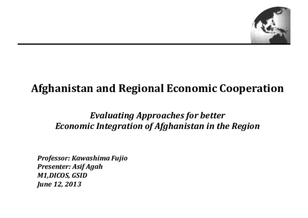 Afghanistan and Regional Economic Cooperation (Research Plan)