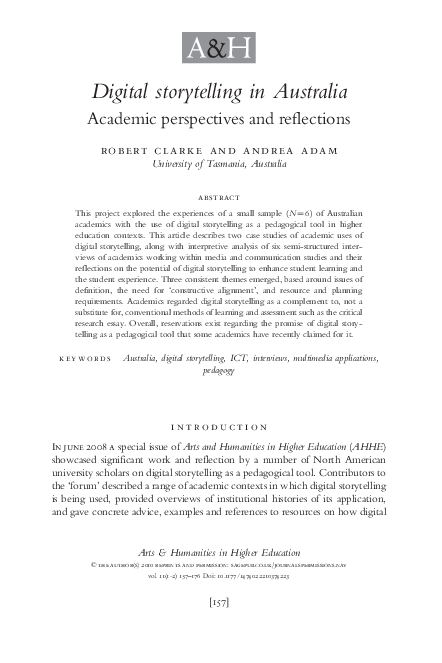(PDF) (with Dr Andrea Adam) Digital Storytelling in Australia: Academic ...