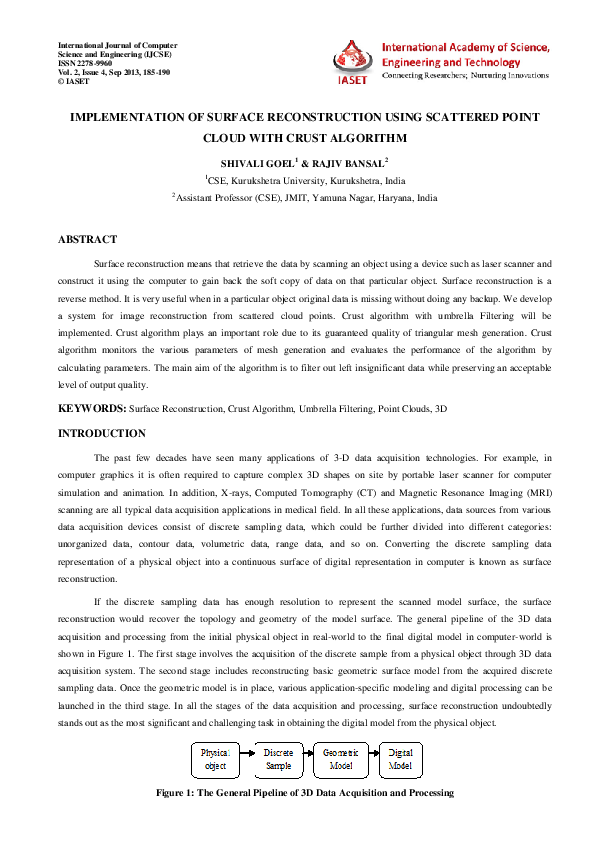 (PDF) IMPLEMENTATION OF SURFACE RECONSTRUCTION USING SCATTERED POINT CLOUD WITH CRUST ALGORITHM