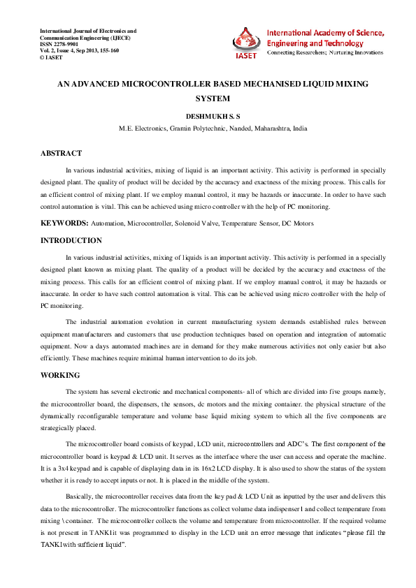 (PDF) AN ADVANCED MICROCONTROLLER BASED MECHANISED LIQUID MIXING SYSTEM
