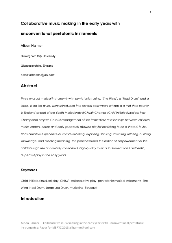 (PDF) Collaborative Music Making in the Early Years With Unconventional ...