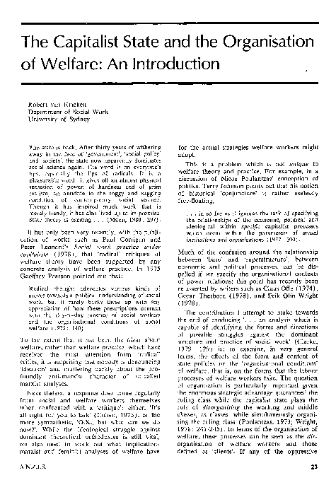 (PDF) The Capitalist State and the Organisation of Welfare: An Introduction