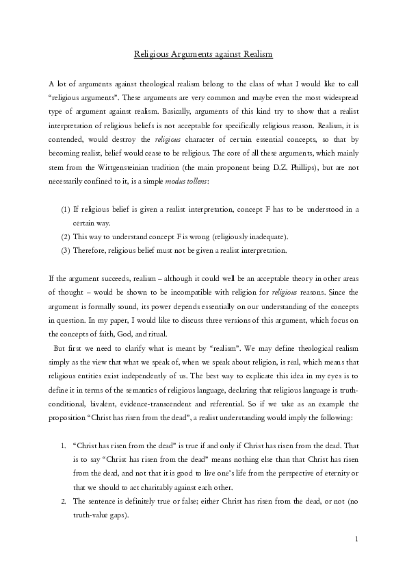 Religious Arguments against Realism