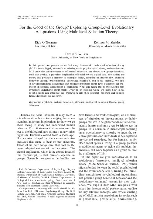 (PDF) For the good of the group? Exploring Group-Level Evolutionary ...