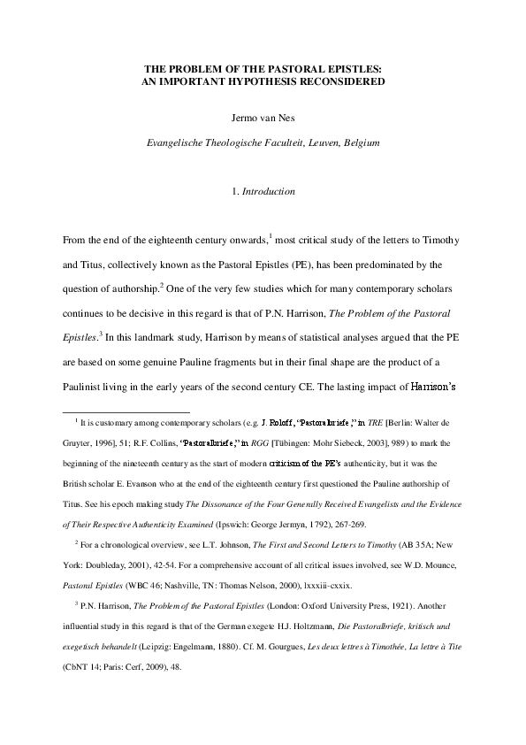 (PDF) The Problem of the Pastoral Epistles: An Important Hypothesis ...