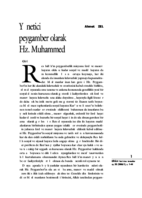 (PDF) Yönetici peygamber olarak Hz. Muhammed - Prophet Muhammad as a ...