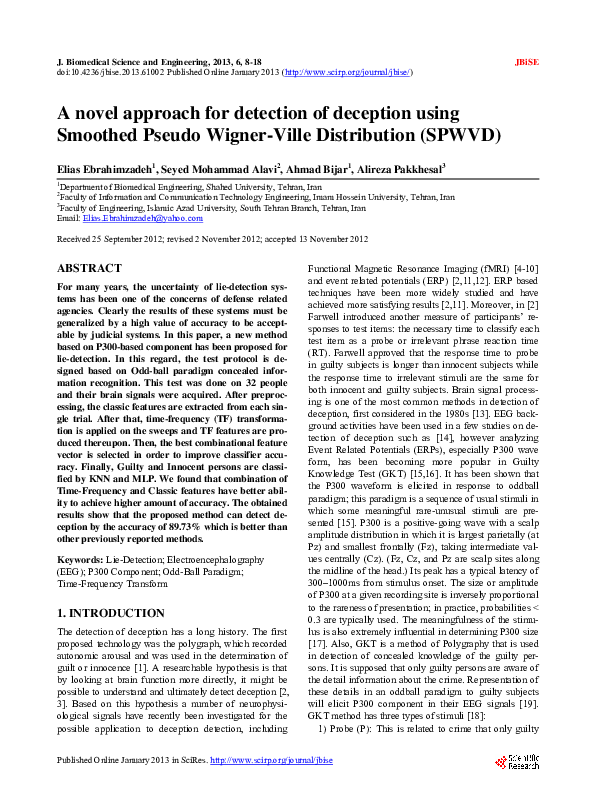 Pdf A Novel Approach For Detection Of Deception Using Smoothed Pseudo