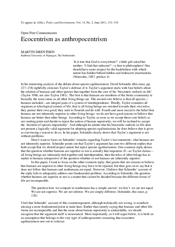 Ecocentrism as anthropocentrism