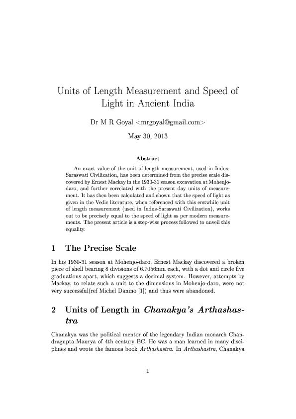 (PDF) Units of Length Measurement and Speed of Light in Ancient India