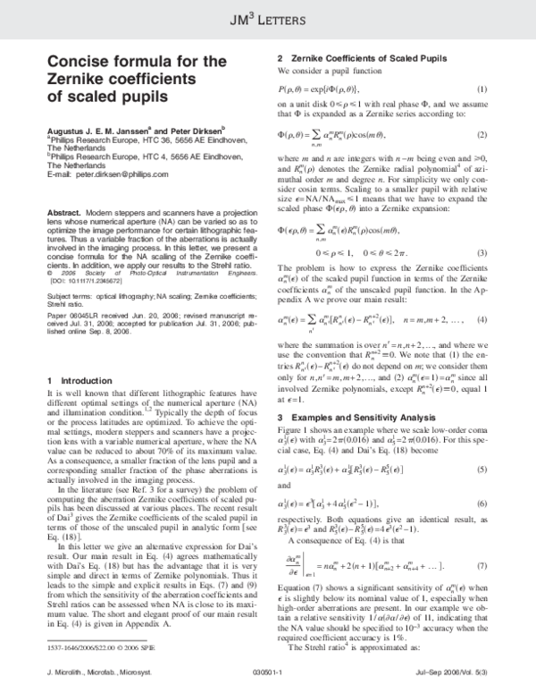 (PDF) Concise formula for the Zernike coefficients of scaled pupils