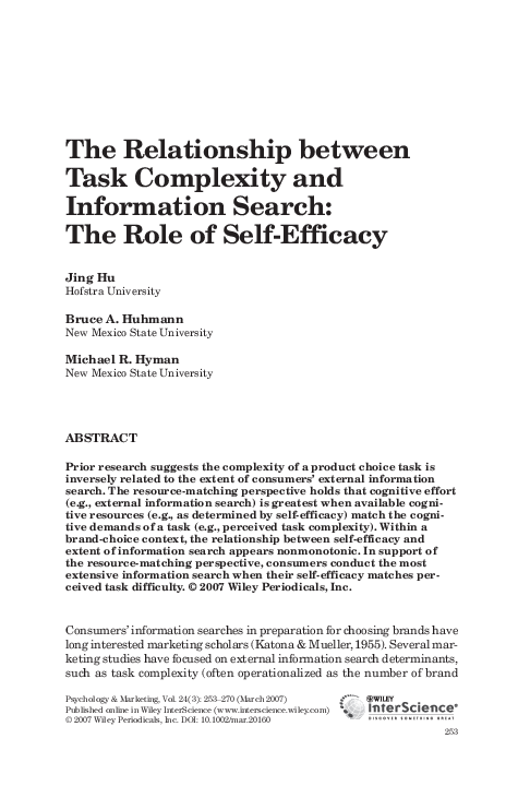 (PDF) The relationship between task complexity and information search: The role of self-efficacy