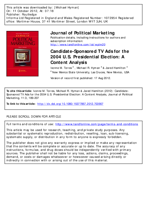 (PDF) Candidate-sponsored TV ads for the 2004 U.S. presidential ...
